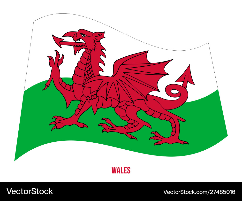 Wales flag waving on white background countries Vector Image