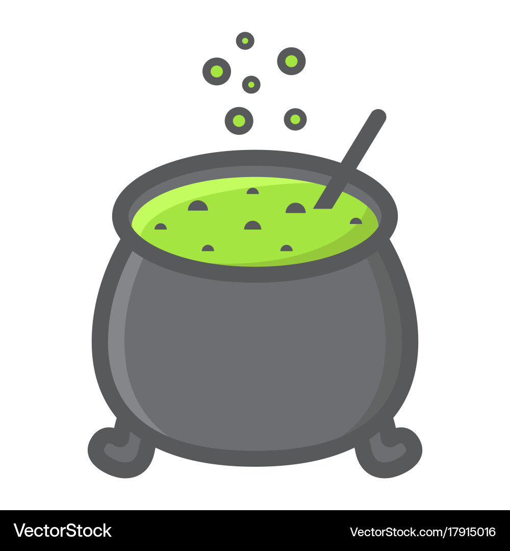 Witch cauldron filled outline icon halloween Vector Image