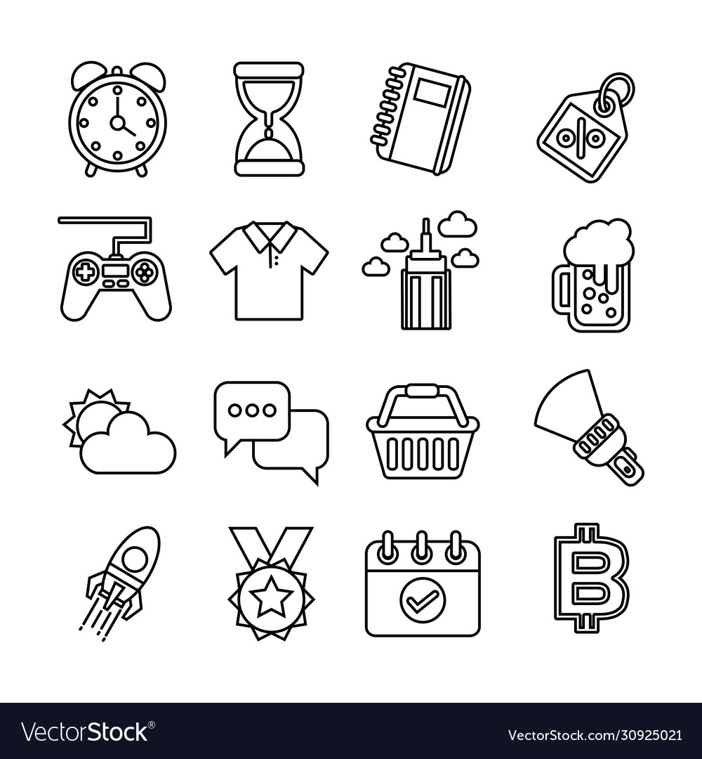 Bundle miscellaneous set icons Royalty Free Vector Image