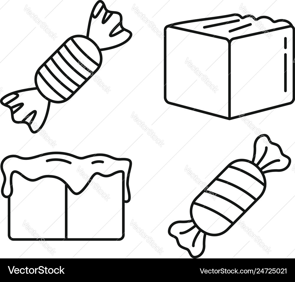 Caramel toffee icons set outline style Royalty Free Vector