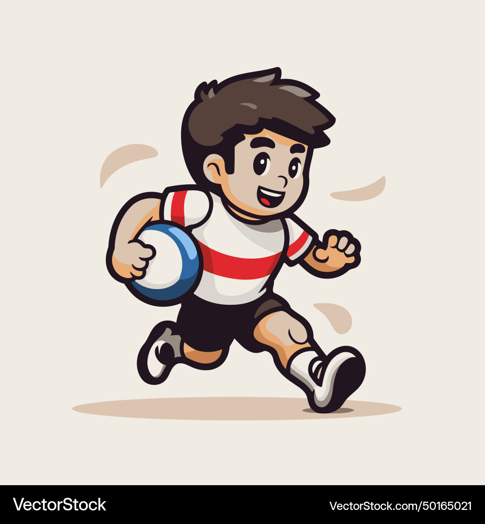Cartoon rugby player running with ball Royalty Free Vector