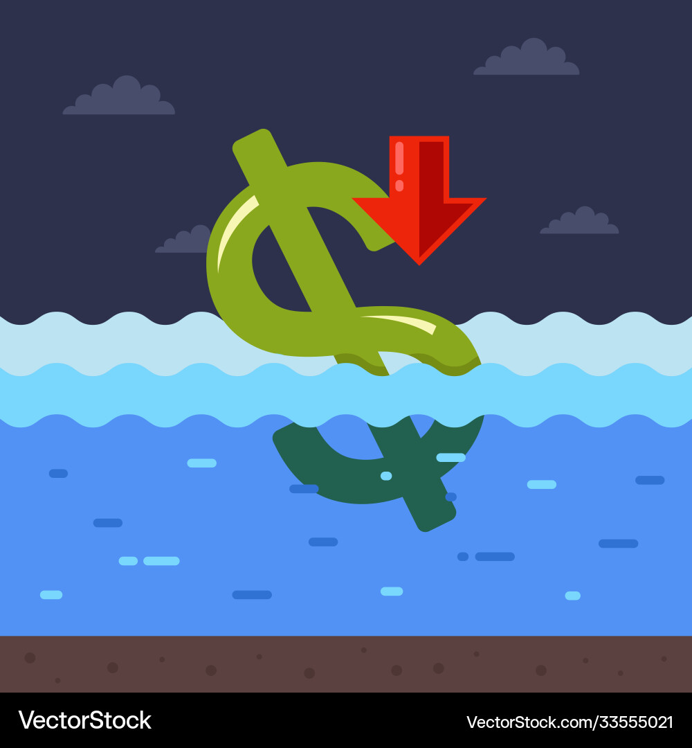 Dollar is drowning in water economic crisis Vector Image