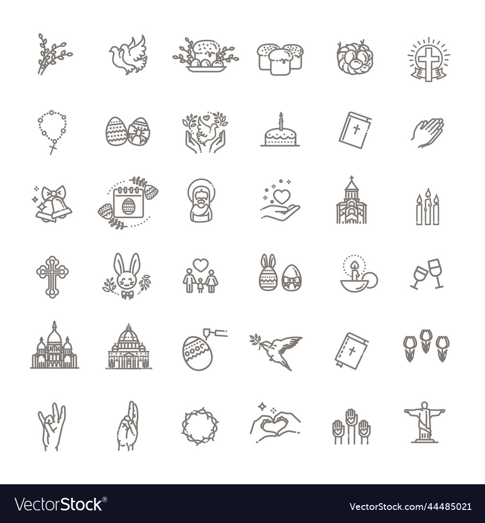 Easter icons set christianity symbols Royalty Free Vector