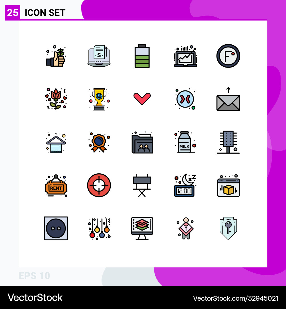 Pack 25 creative filled line flat colors of Vector Image