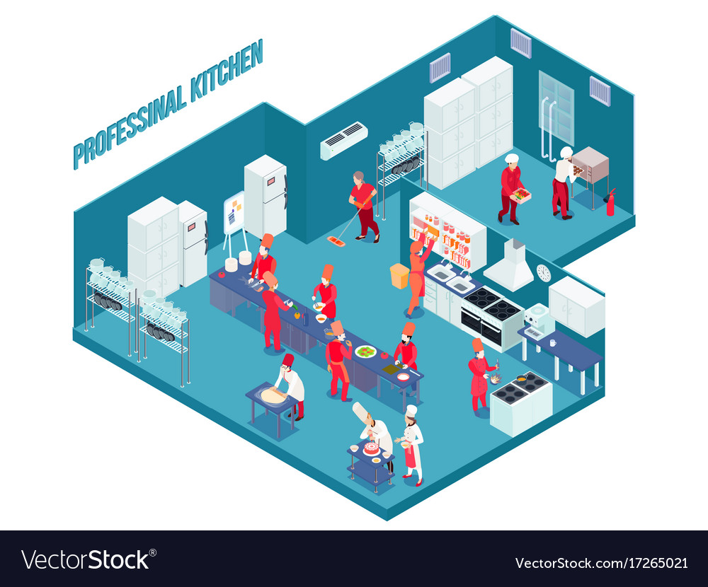 Professional kitchen isometric Royalty Free Vector Image