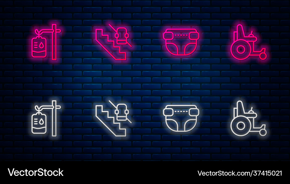 Set line disabled elevator adult diaper iv bag Vector Image