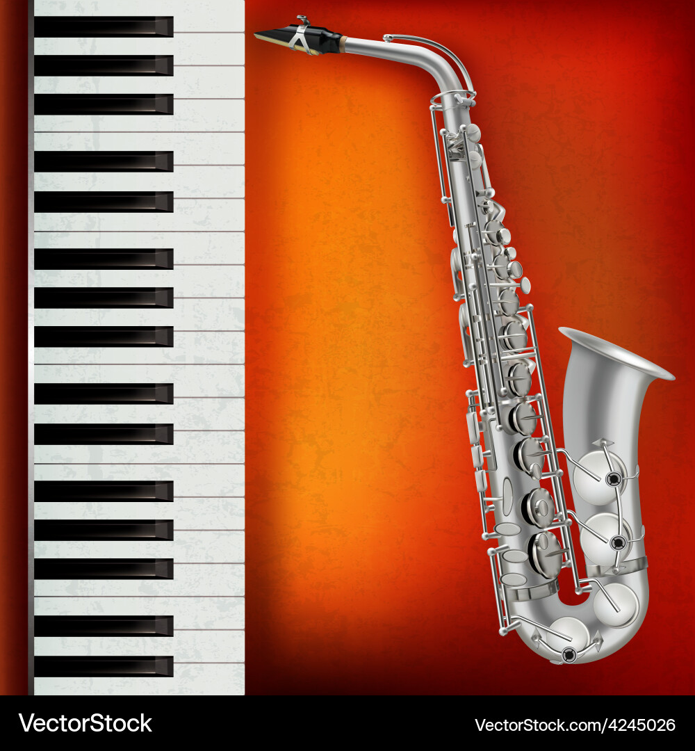 Abstract grunge red background with saxophone Vector Image