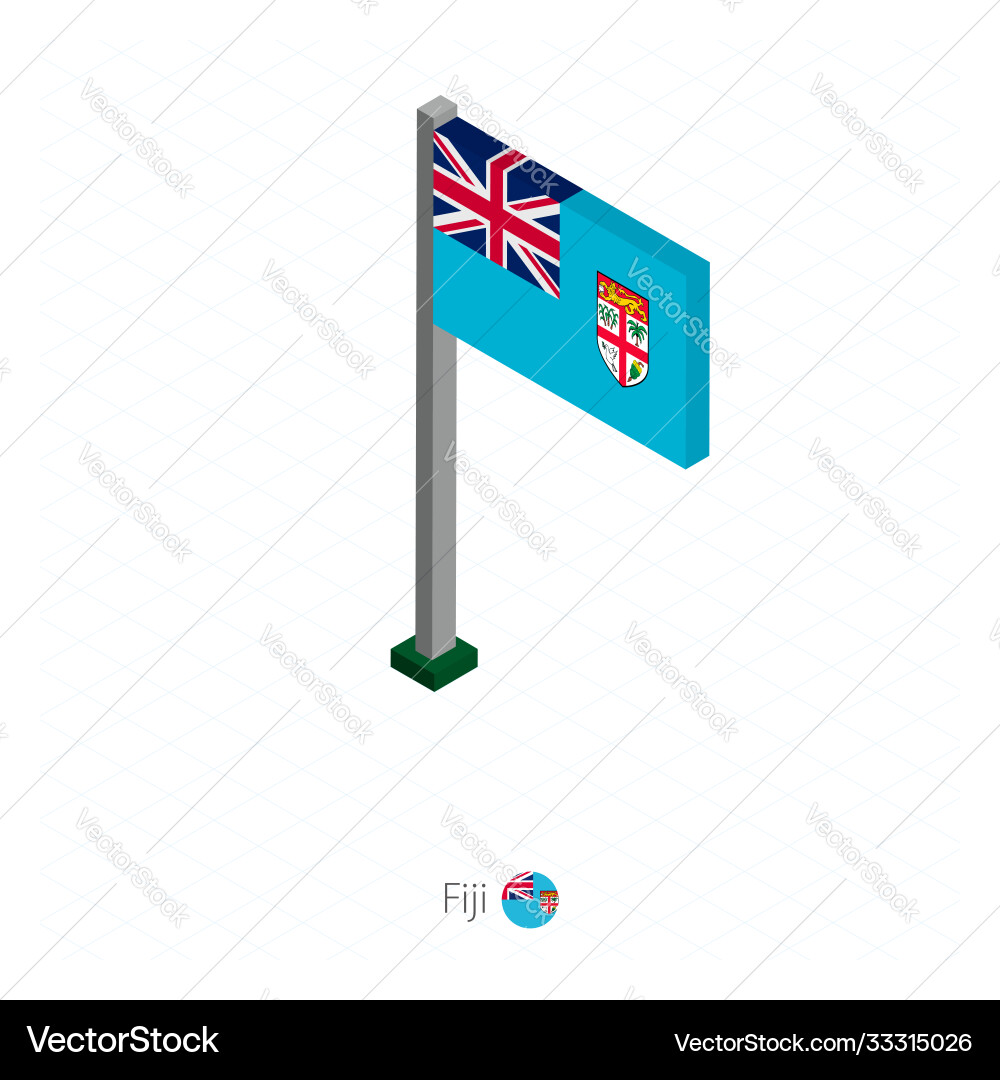 Fiji flag on flagpole in isometric dimension Vector Image