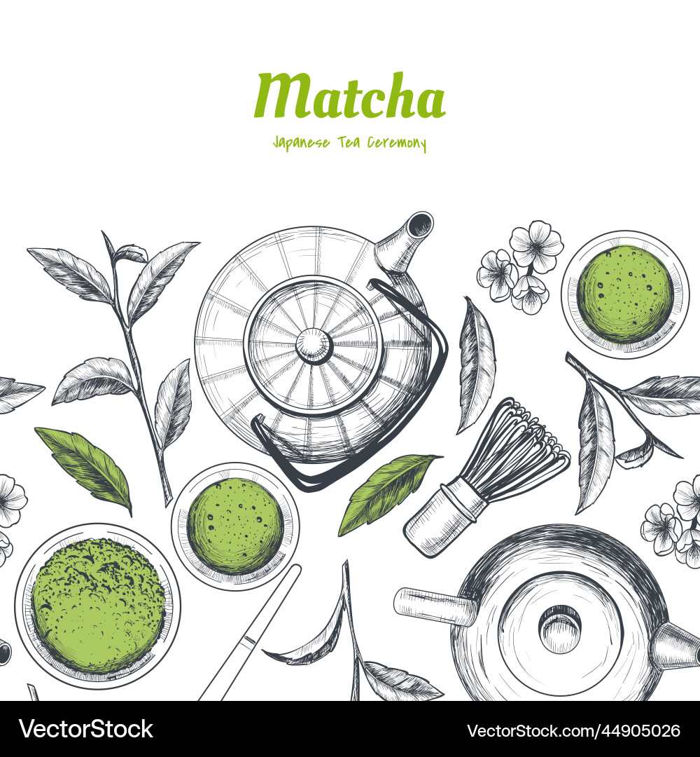 Frame with tea japanese ceremony matcha Royalty Free Vector