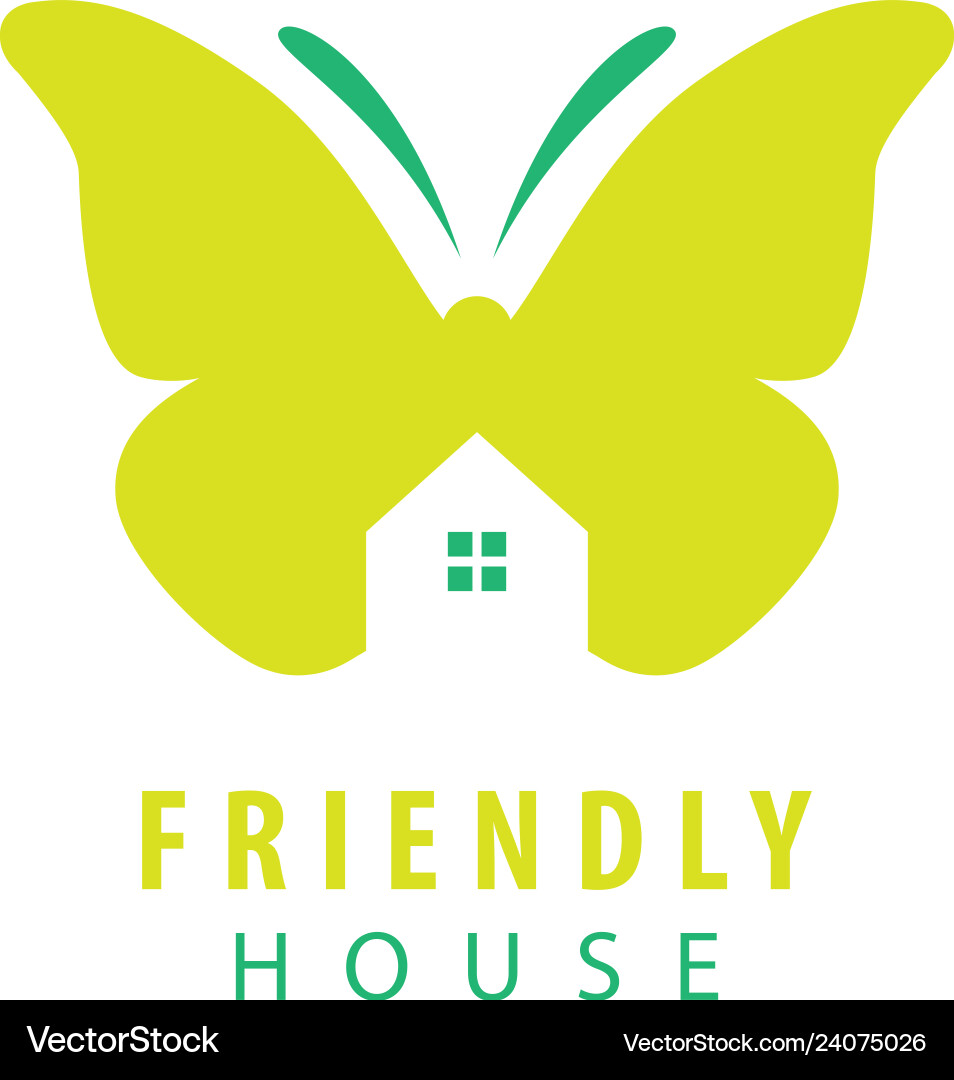 Friendly house butterfly design logo Royalty Free Vector