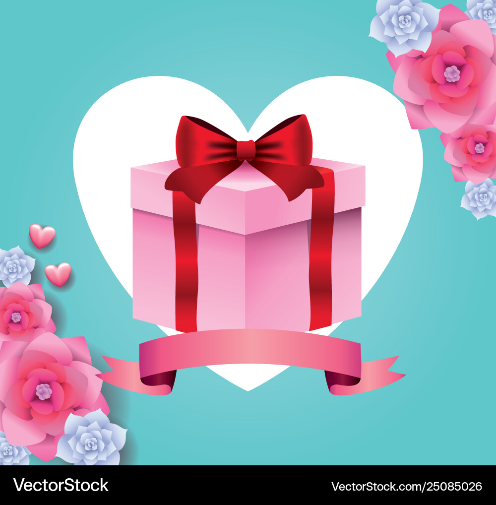 Gift box present card with ribbon banner Vector Image