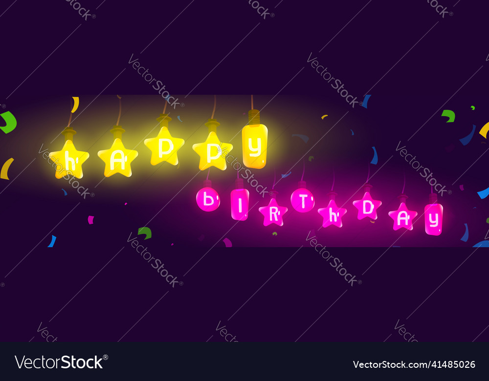 Happy birthday banner or card with light bulbs Vector Image