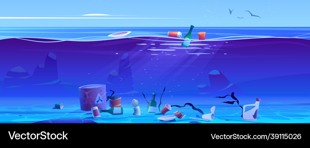 Pollution ocean by plastic trash and waste Vector Image
