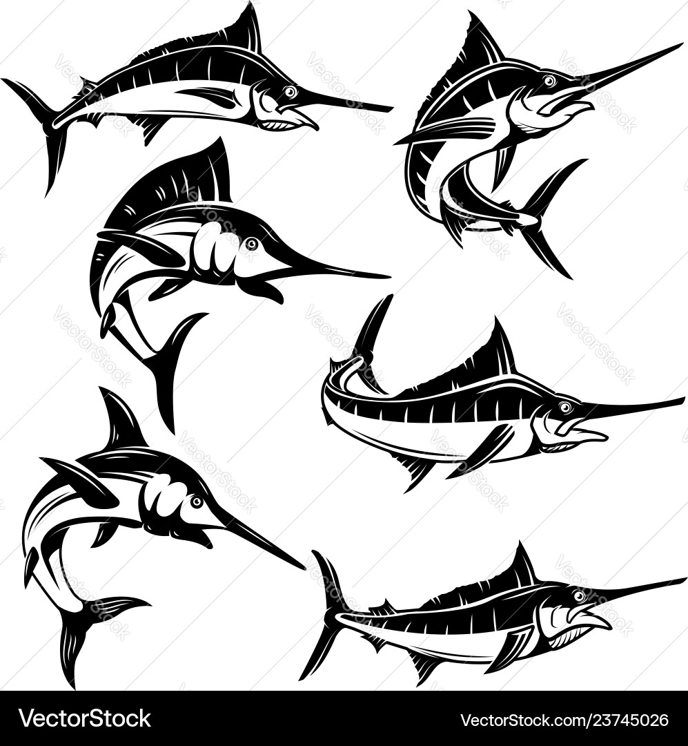 Set of marlin swordfish design element for logo Vector Image