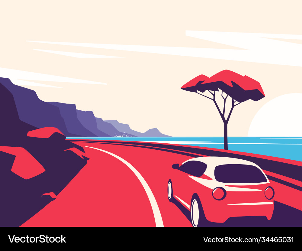 A red car moving along the Royalty Free Vector Image