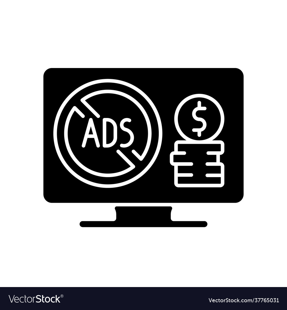 Ad-free subscription plan black glyph icon Vector Image Ad-free subscription plan black glyph icon Vector Image