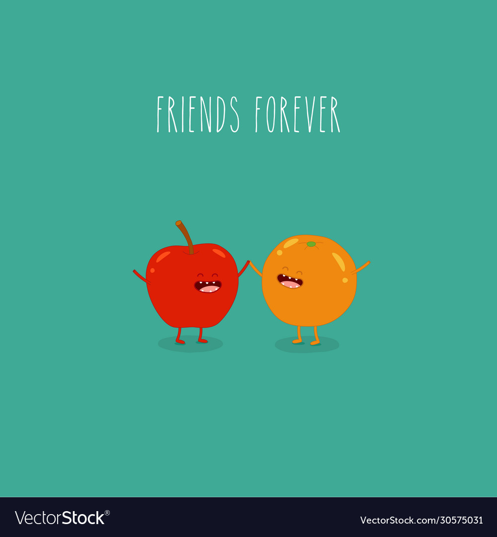 Apple and orange friends forever Royalty Free Vector Image
