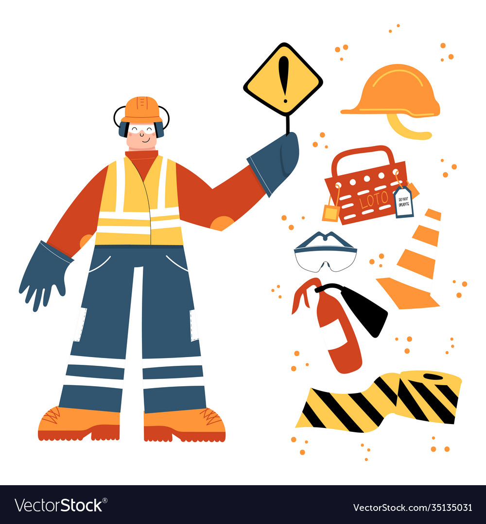 Construction worker holding danger sign Royalty Free Vector Construction worker holding danger sign Royalty Free Vector