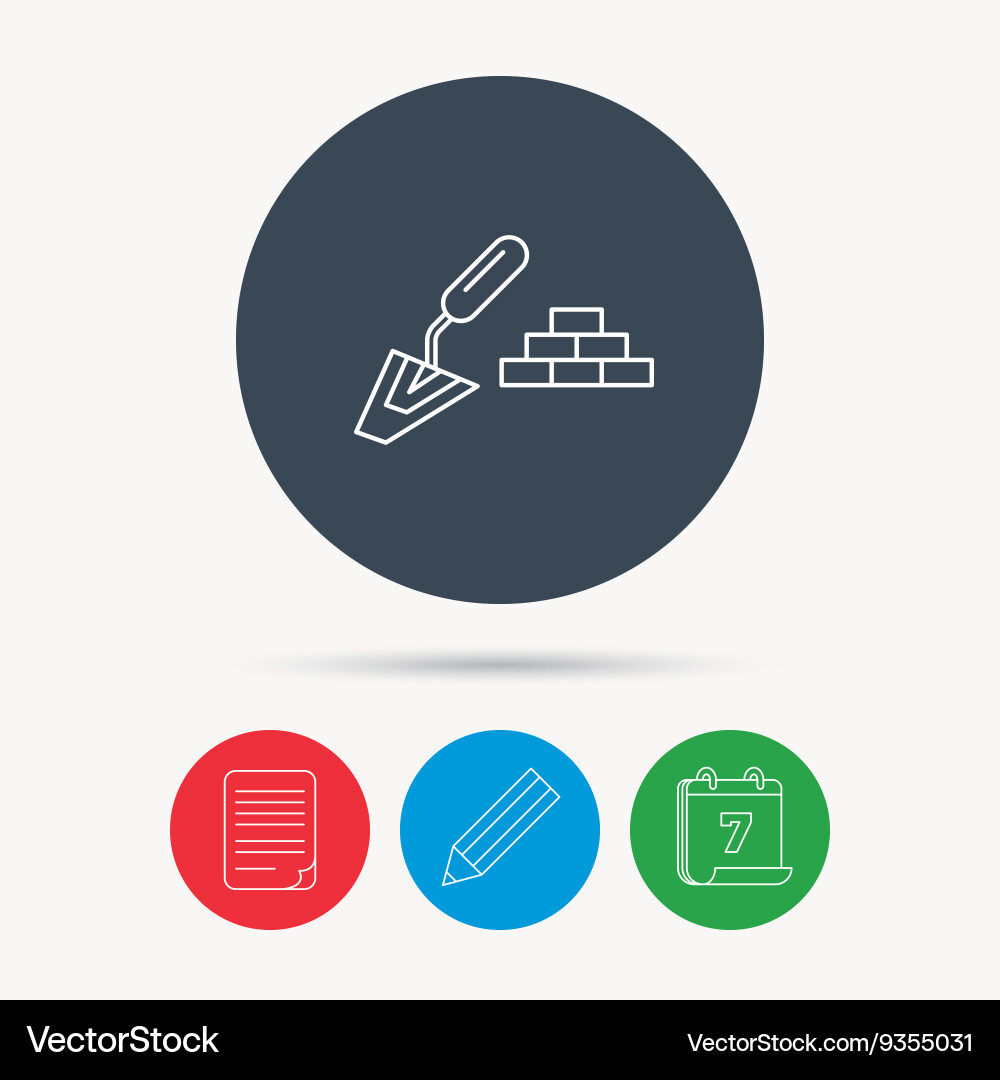 Finishing icon spatula with bricks sign Royalty Free Vector
