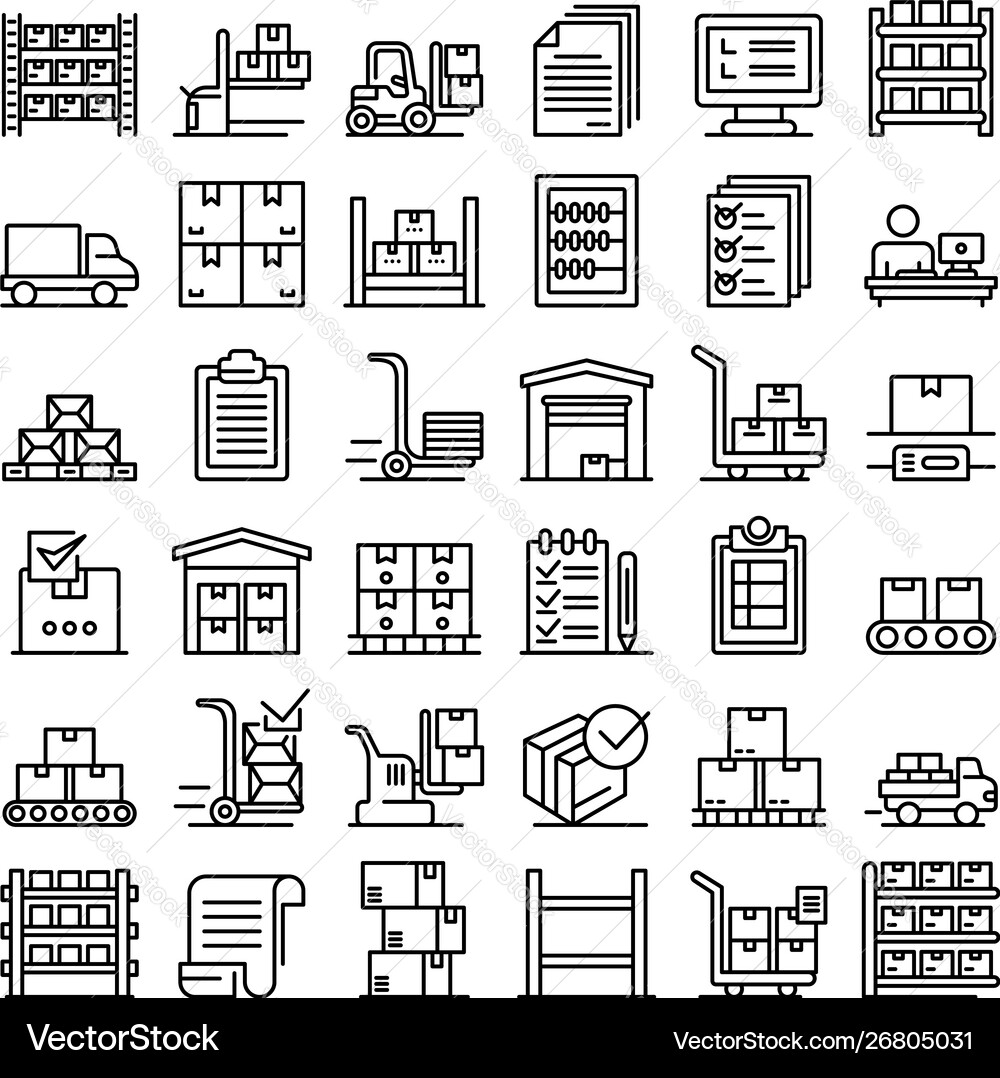 Inventory icons set outline style Royalty Free Vector Image