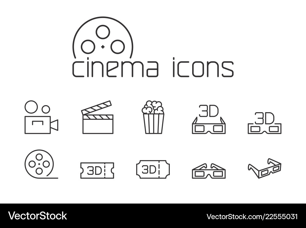 Line cinema icons set on white background Vector Image