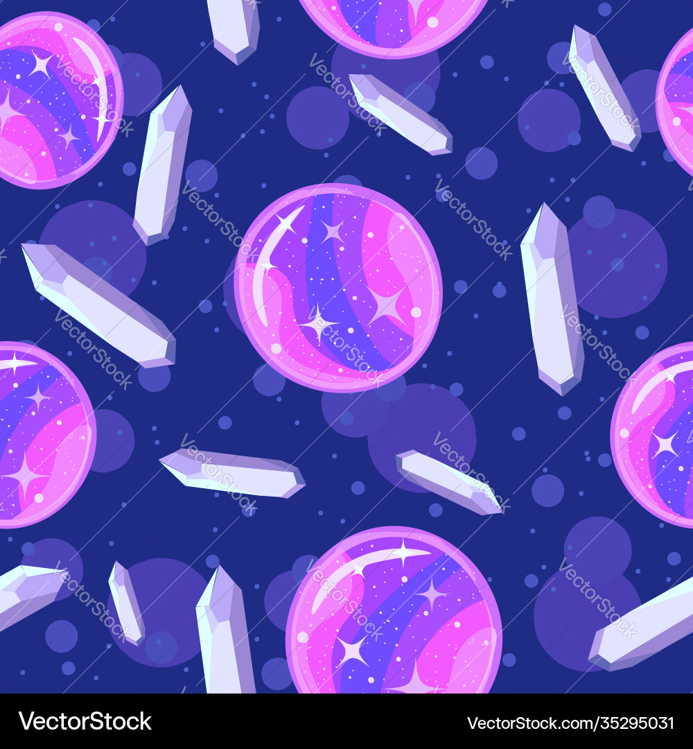 Moon shaped magic ball and amethyst crystal Vector Image