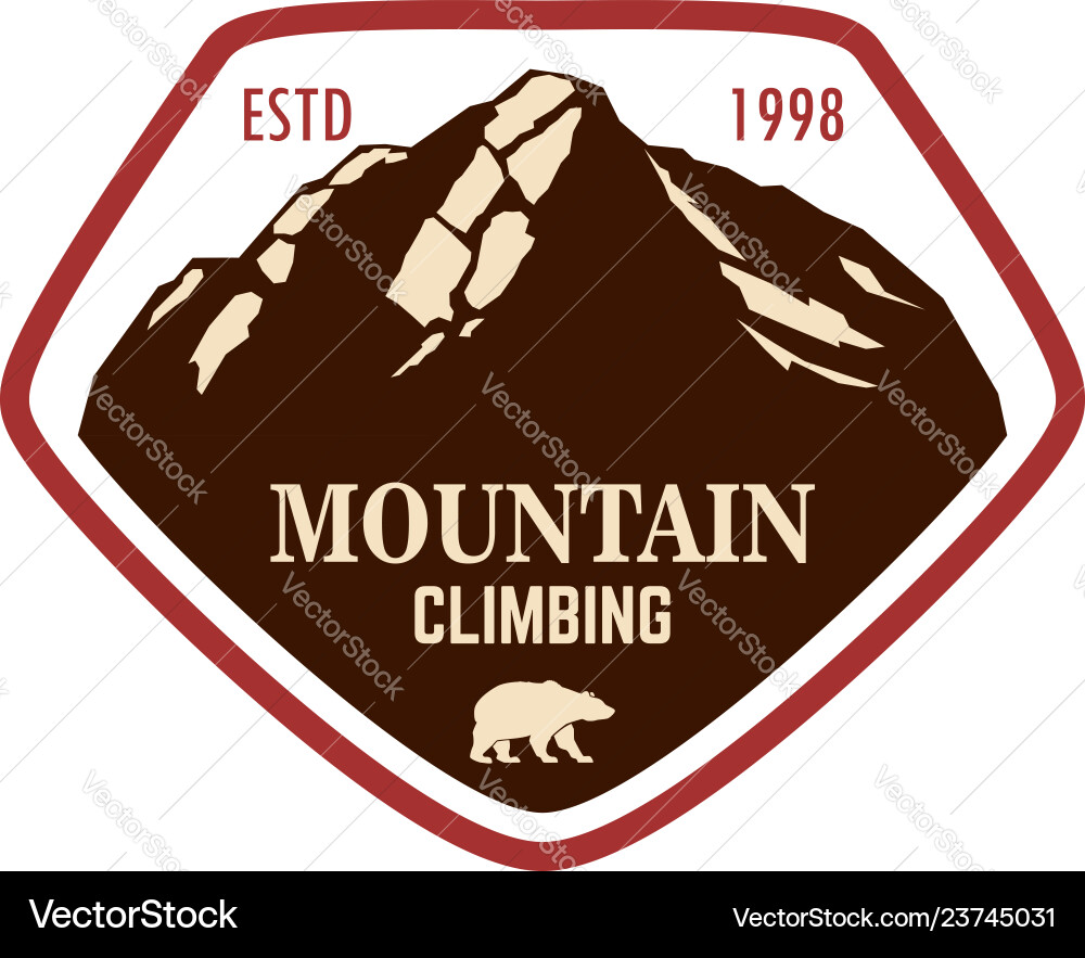 Mountain climbing emblem template with rock peak Vector Image