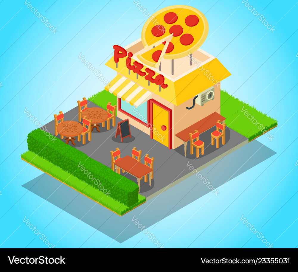 Pizza place concept banner isometric style Vector Image