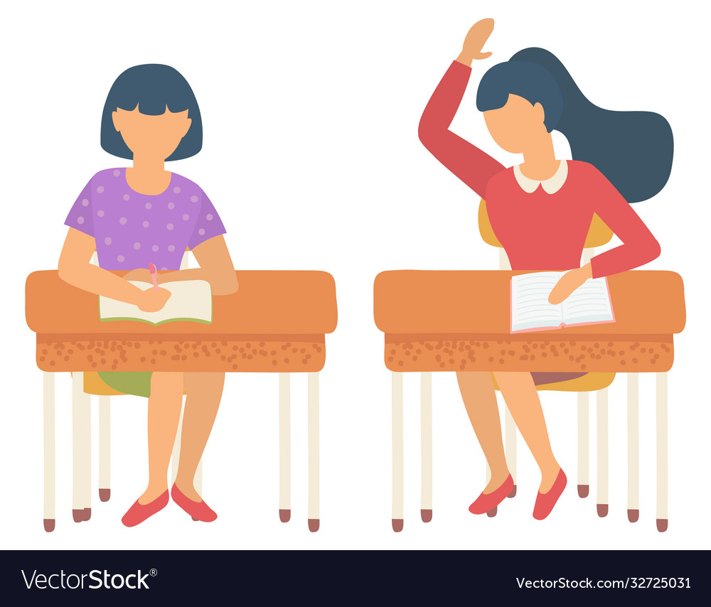 Schoolgirl classmates at lesson classroom school Vector Image