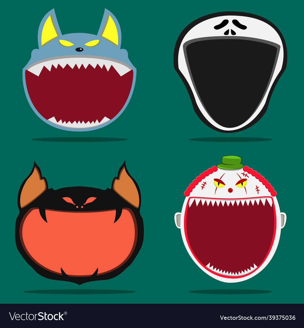 Four halloween character head and open mouth wolf Vector Image