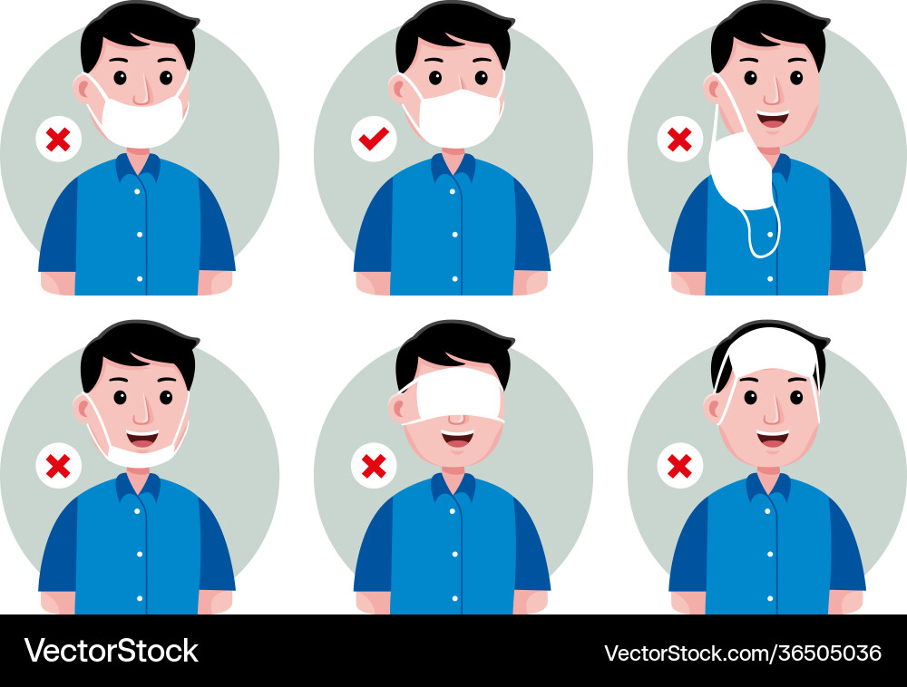 How to wearing a face mask right and wrong Vector Image
