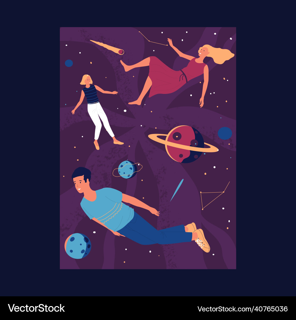 Men and women floating in zero gravity people fly Vector Image