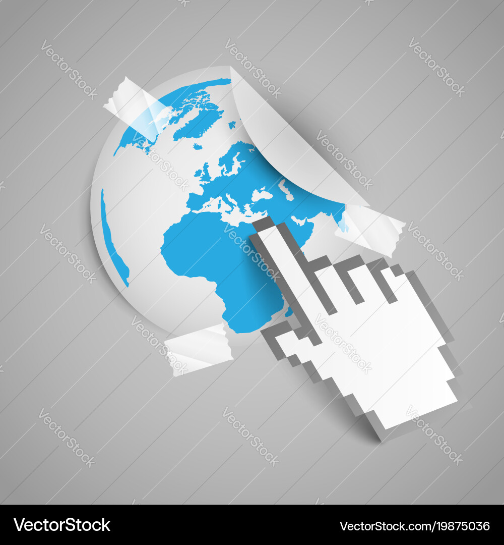 Paper cursor shows the map of world Royalty Free Vector