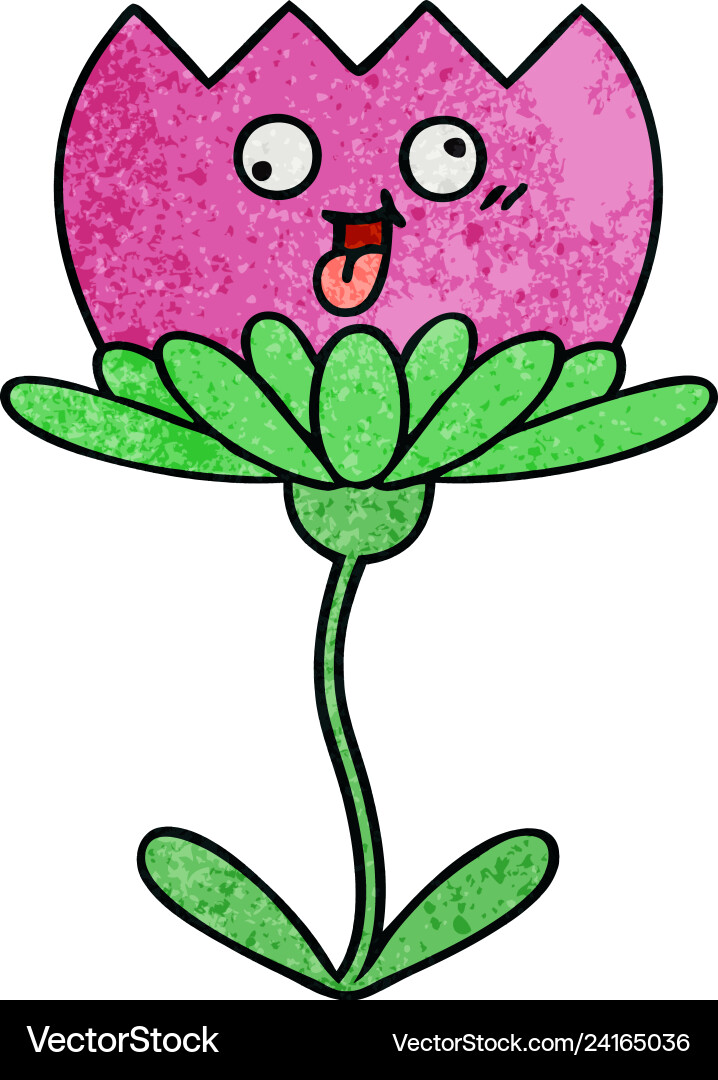 Retro grunge texture cartoon flower Royalty Free Vector