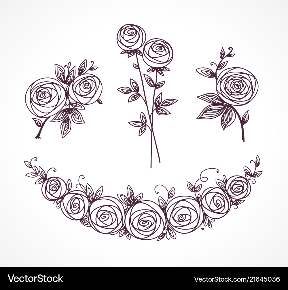 Roses set collection roses bouquets Royalty Free Vector
