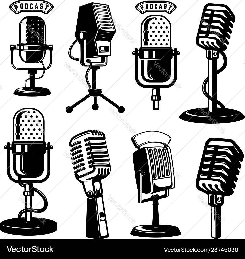 Set retro style microphone icons isolated on Vector Image