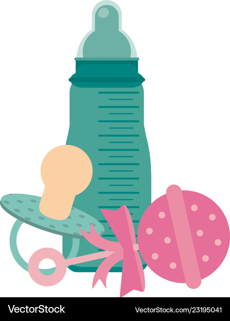 Baby bottle and maraca with pacifier Royalty Free Vector