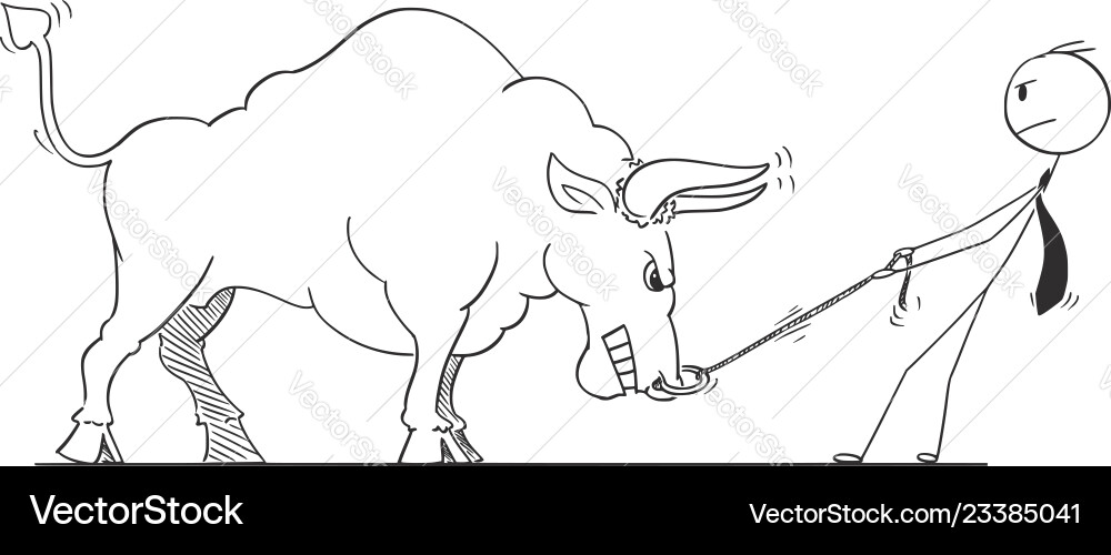 Cartoon businessman pulling bull as rising Vector Image