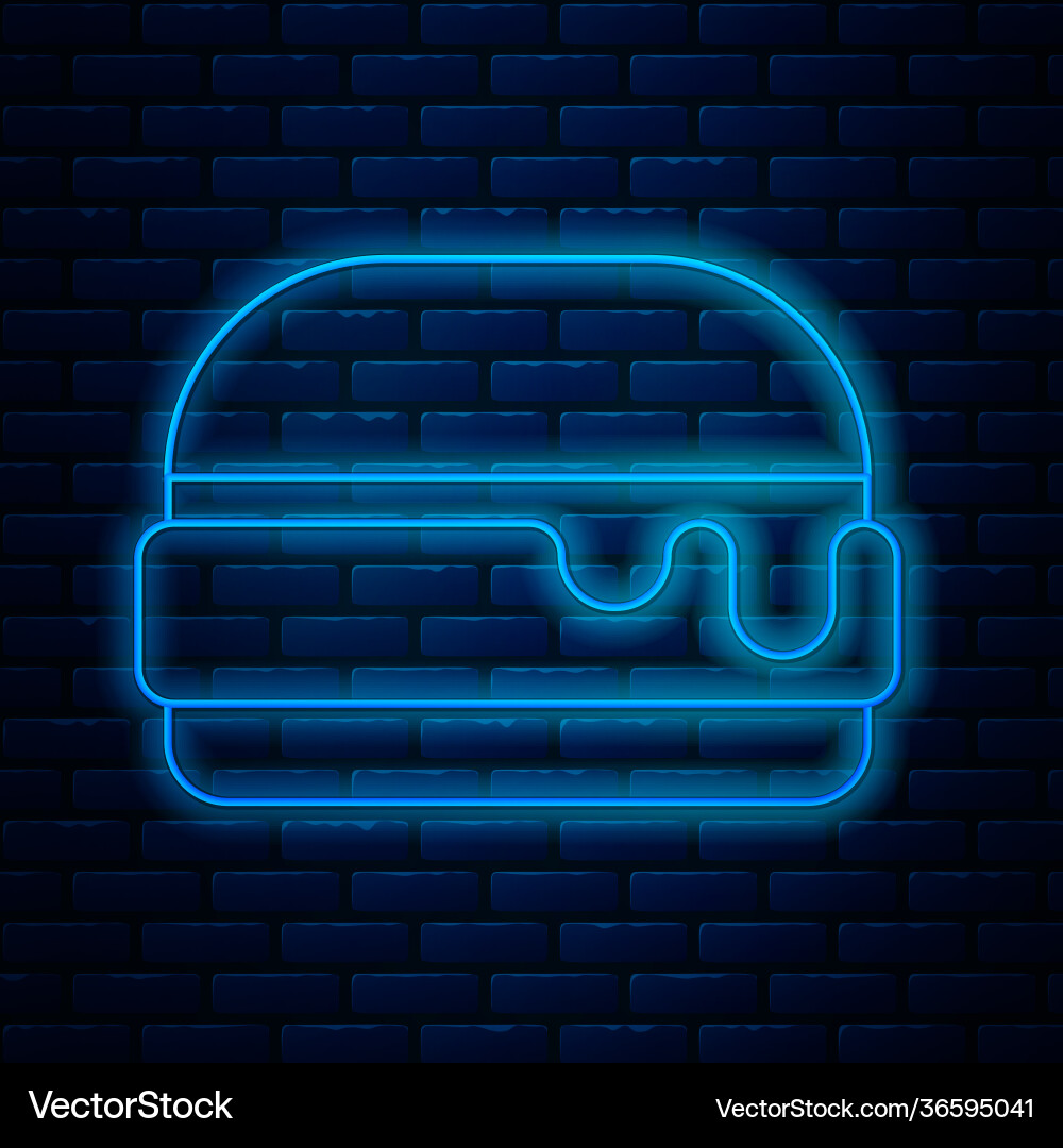 Glowing neon line burger icon isolated on brick Vector Image