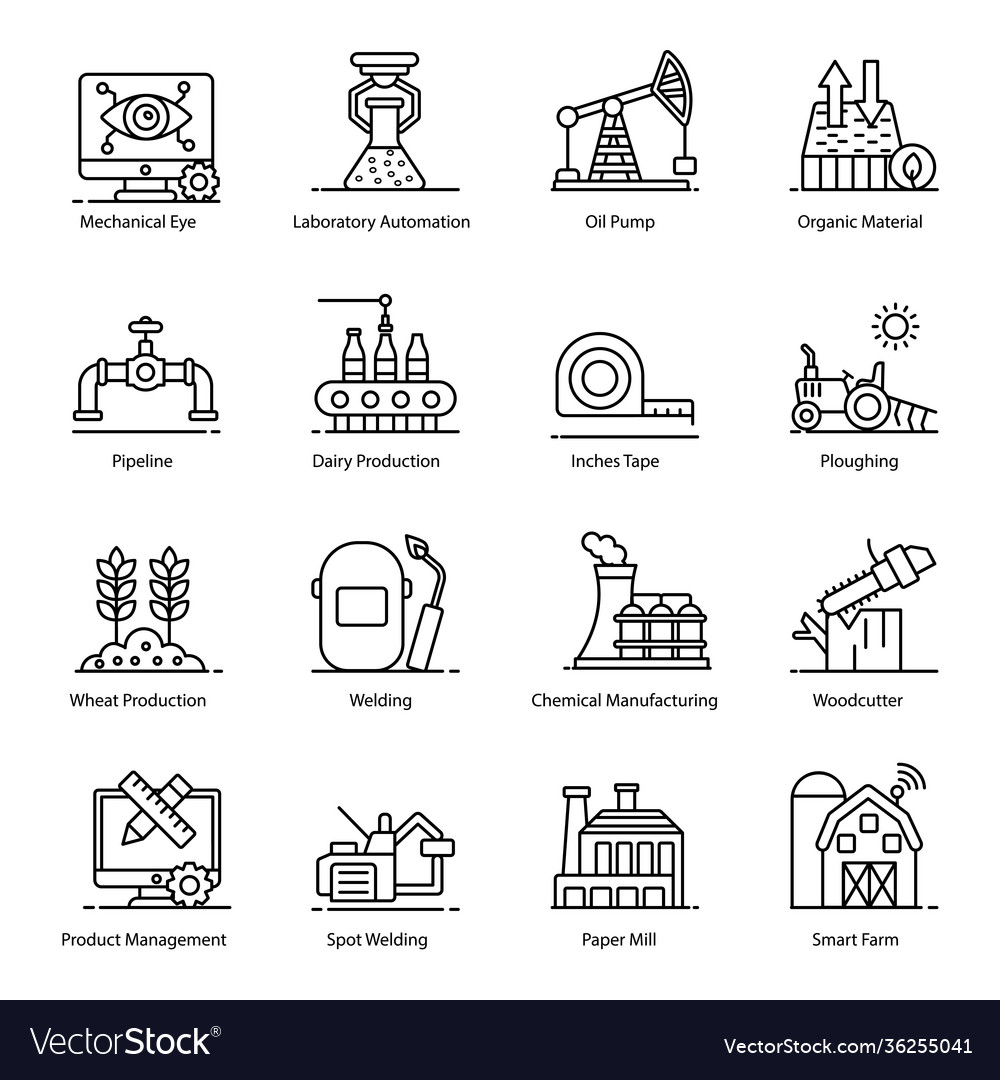 Industrial production and automation icons in mode