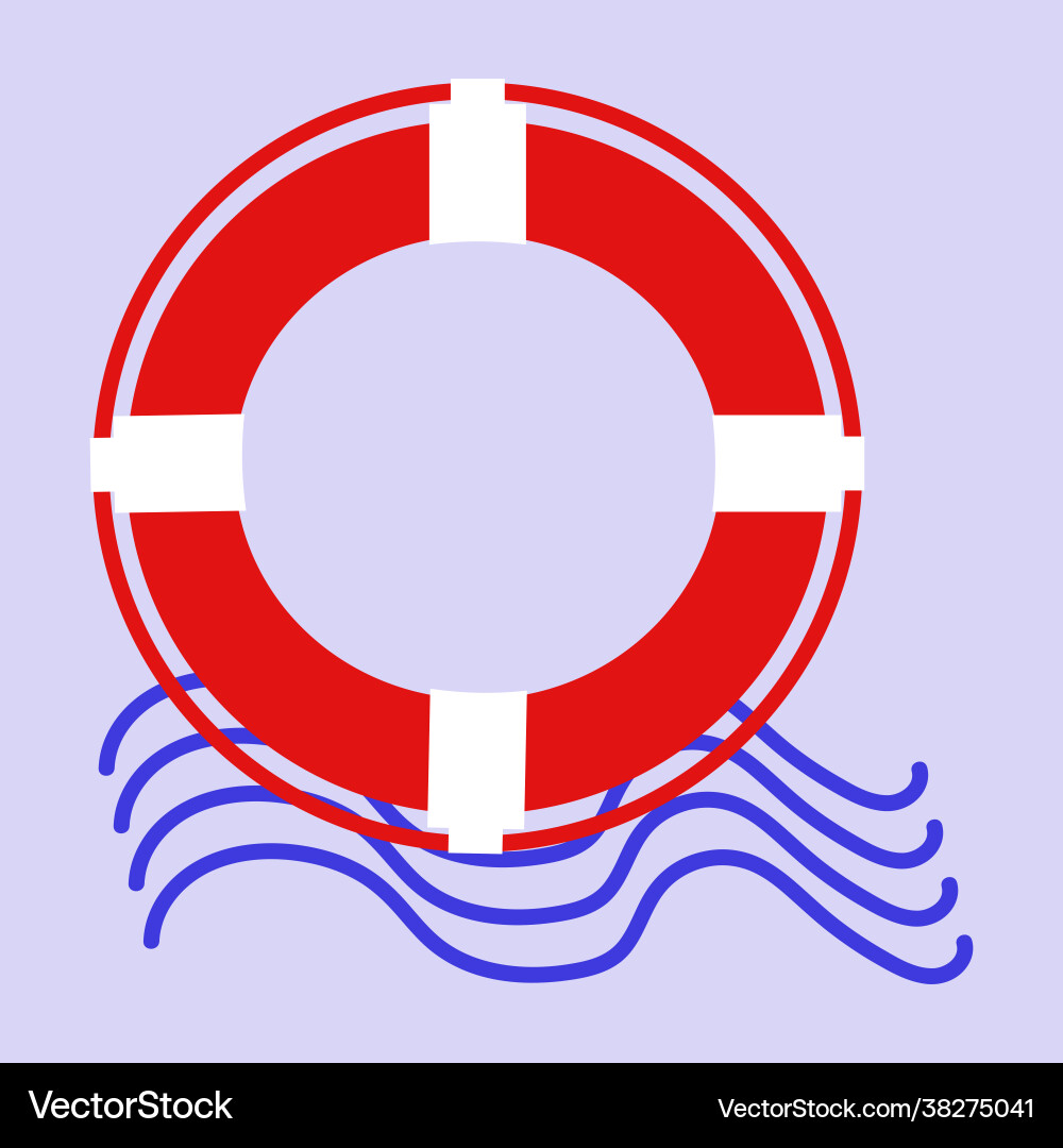 Lifebuoy with sea waveswhite Royalty Free Vector Image