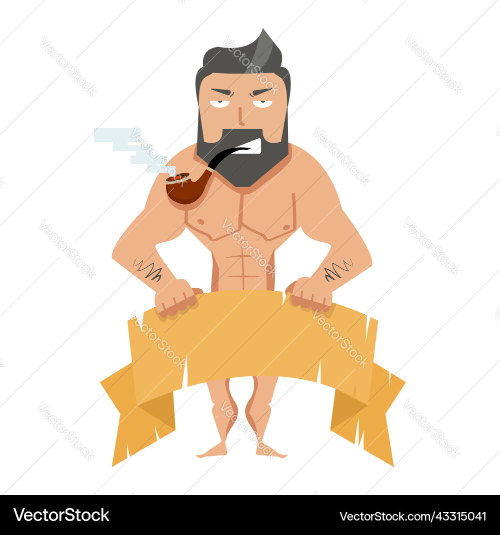 Muscle man hold banner cartoon Royalty Free Vector Image