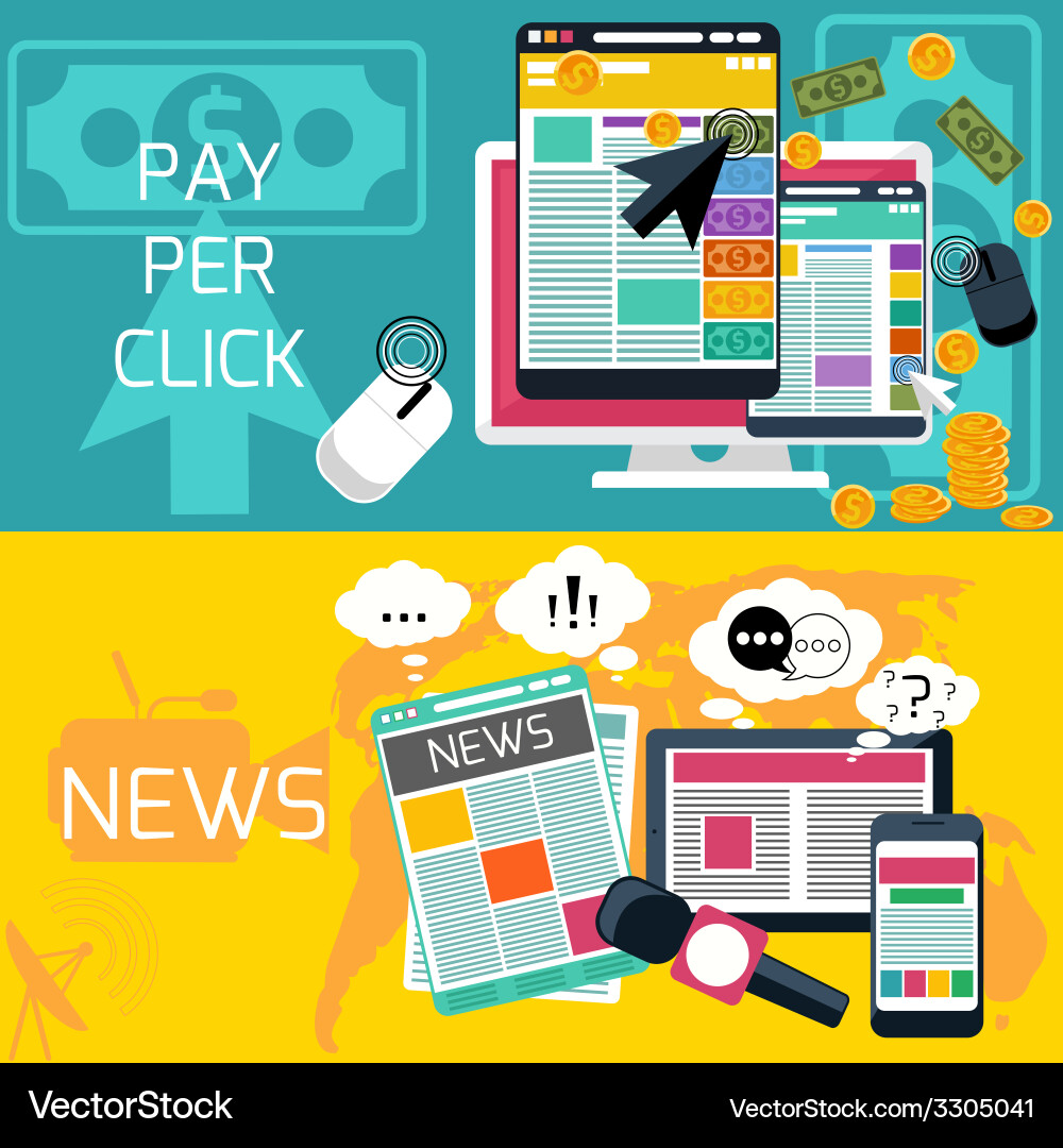 Pay per click and journalism news banners Vector Image