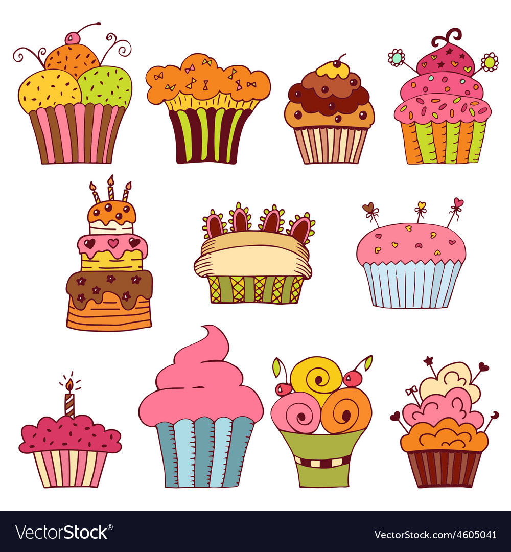 Set Of Delicious Cupcakes Royalty Free Vector Image