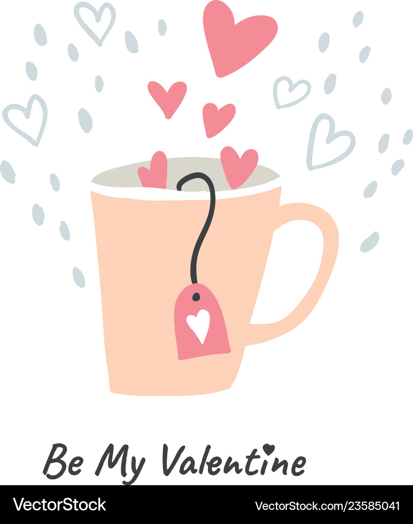 Valentines day greeting card design - cup hearts Vector Image