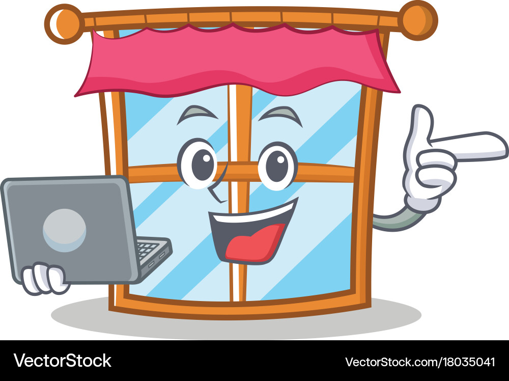 With laptop windows character cartoon style Vector Image