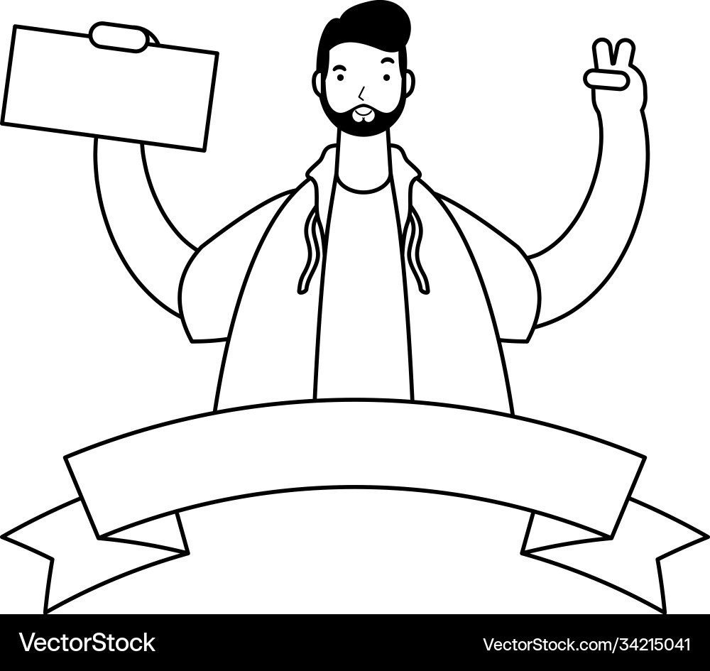 Young man celebrating with voting card avatar Vector Image