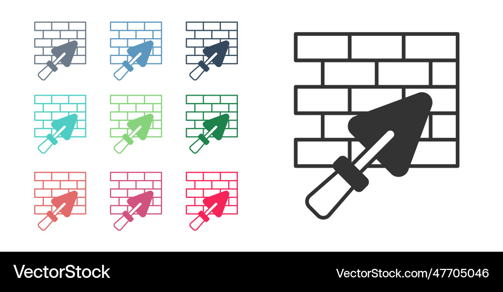Black brick wall with trowel icon isolated Vector Image
