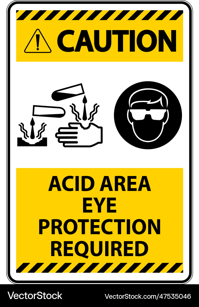 Caution acid area eye protection required sign Vector Image