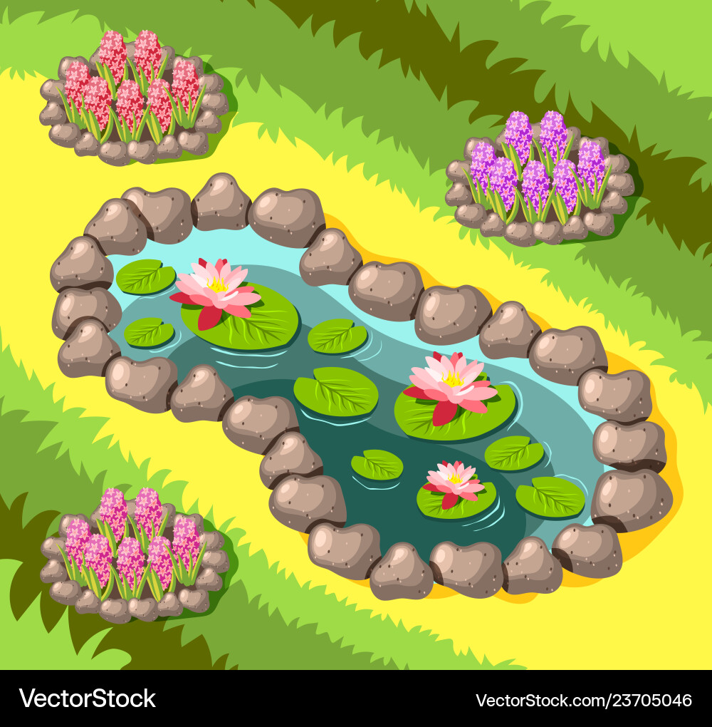 Landscaping garden pond isometric Royalty Free Vector Image